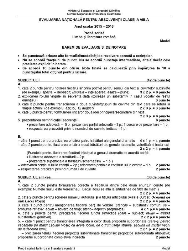 barem varianta 5 bac 2015 romana