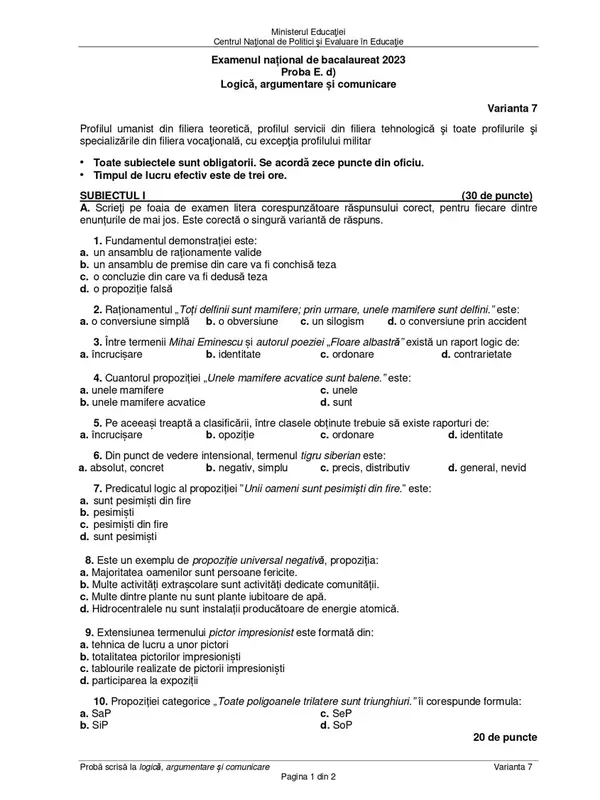 Subiectele La Probele La Alegere Date Azi în Sesiunea De Toamnă De La ...