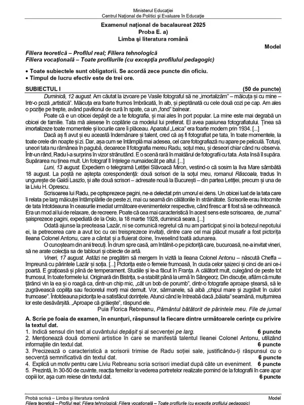 Modele De Subiecte Pentru Bacalaureat 2025, Publicate De Ministerul ...