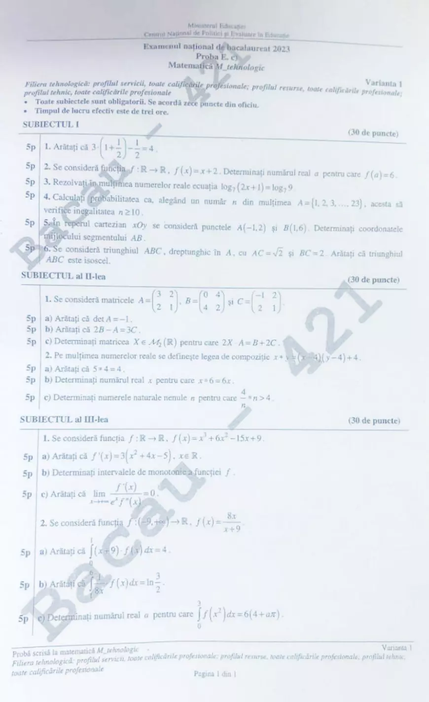 Subiectele La Matematică La BAC 2024. Ce Le-a Picat Absolvenților De La ...