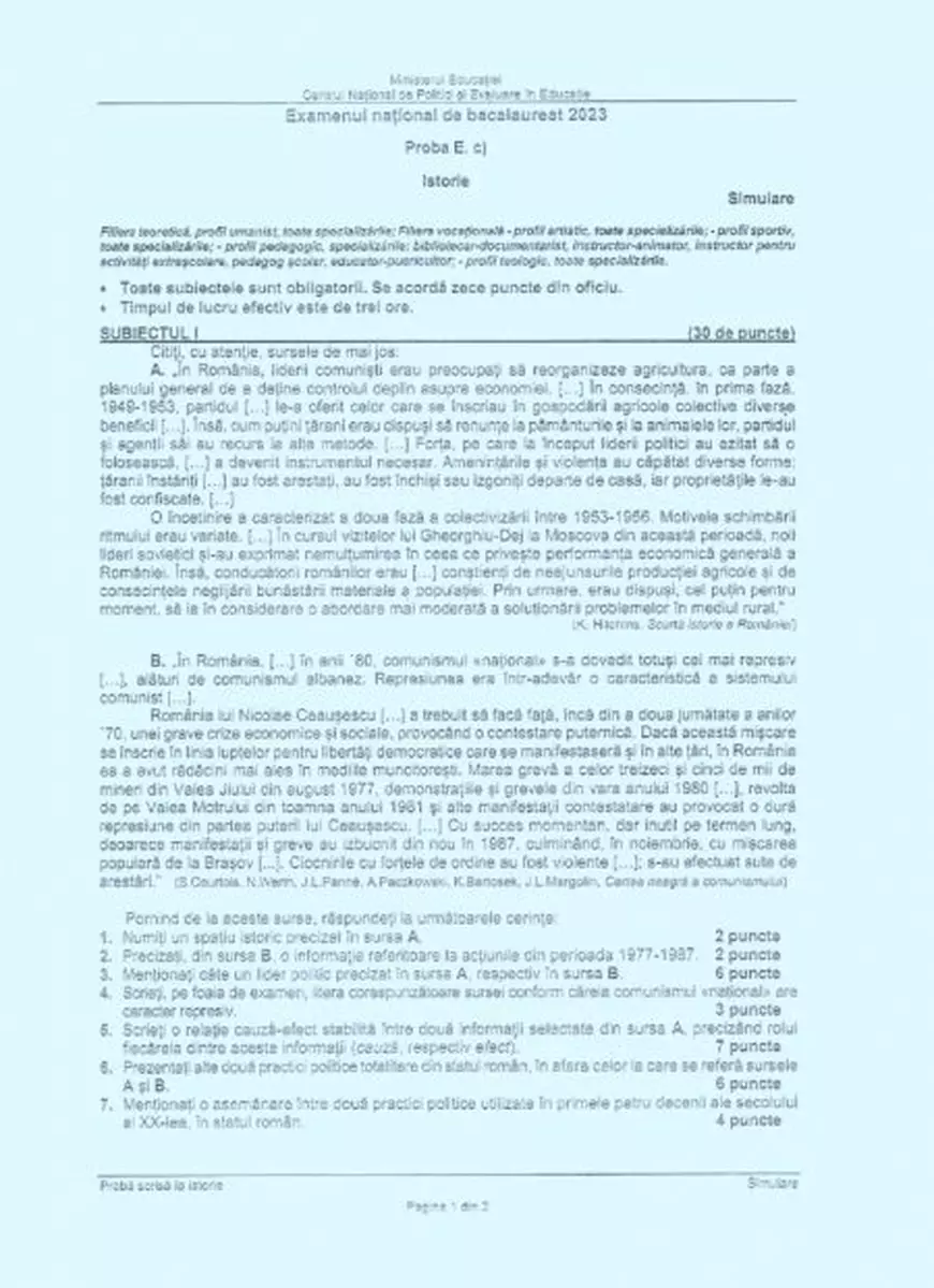 Subiecte Istorie Simulare Bacalaureat 2024. Ce Eseu Au Avut De Realizat ...