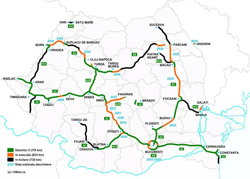 Harta Autostrăzilor Din România La Finalul Anului 2024. Peste 1300 De Kilometri De Autostradă ...