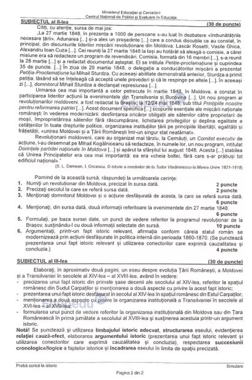 Subiecte istorie simulare BAC 2025. Ce a picat la simulare BAC istorie 2025