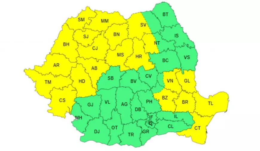 Avertizare ANM cod galben de ploi de peste 35 de l/mp, descărcări electrice și temperaturi ...